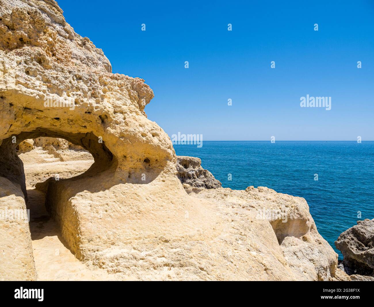 View of the limestone caves in Carvoeiro, Portugal Stock Photo - Alamy