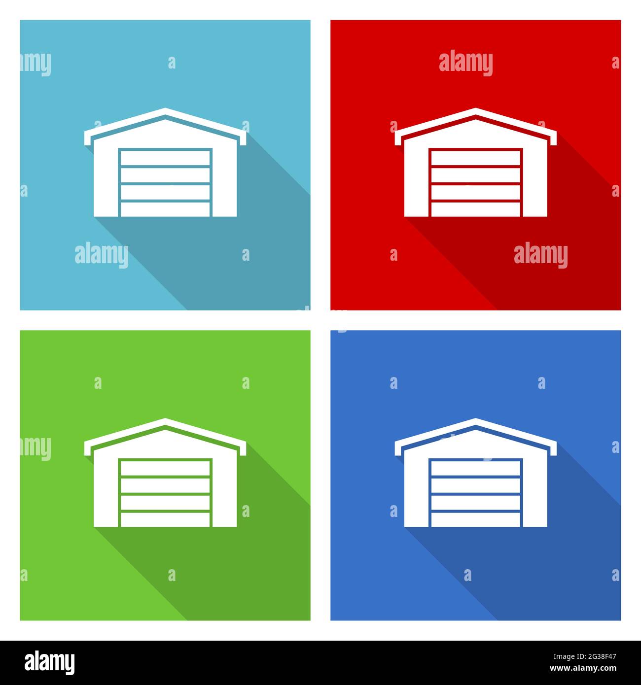 Garage building vector illustration, set of simple editable icons in 4 ...