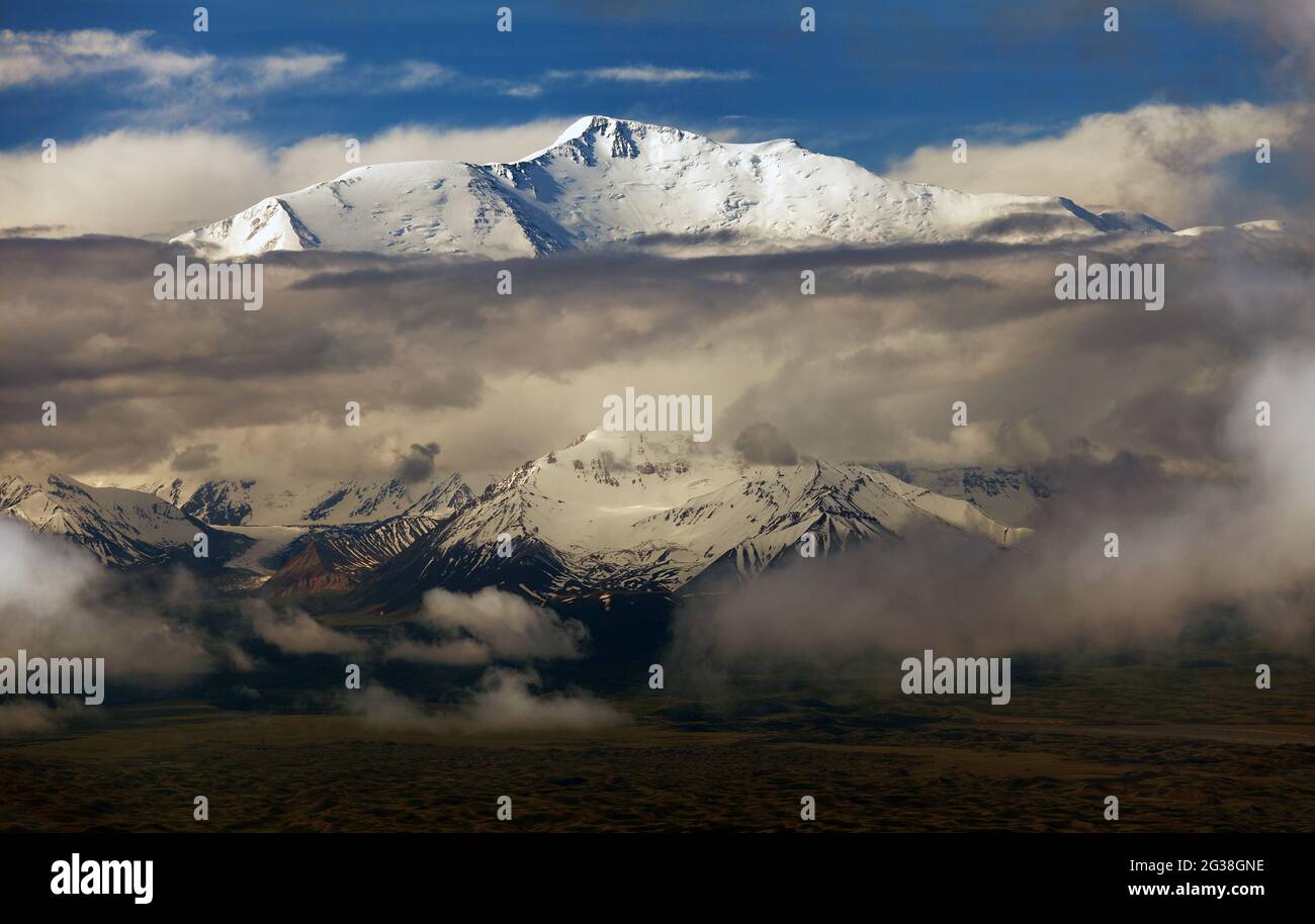 Evening view of Lenin Peak from Alay range - Kyrgyz Pamir Mountains ...