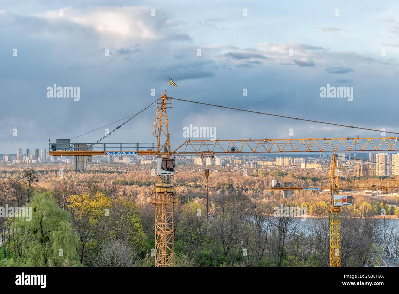 Kiev, Ukraine - April 26, 2021: Construction site in Kiev with cranes ...