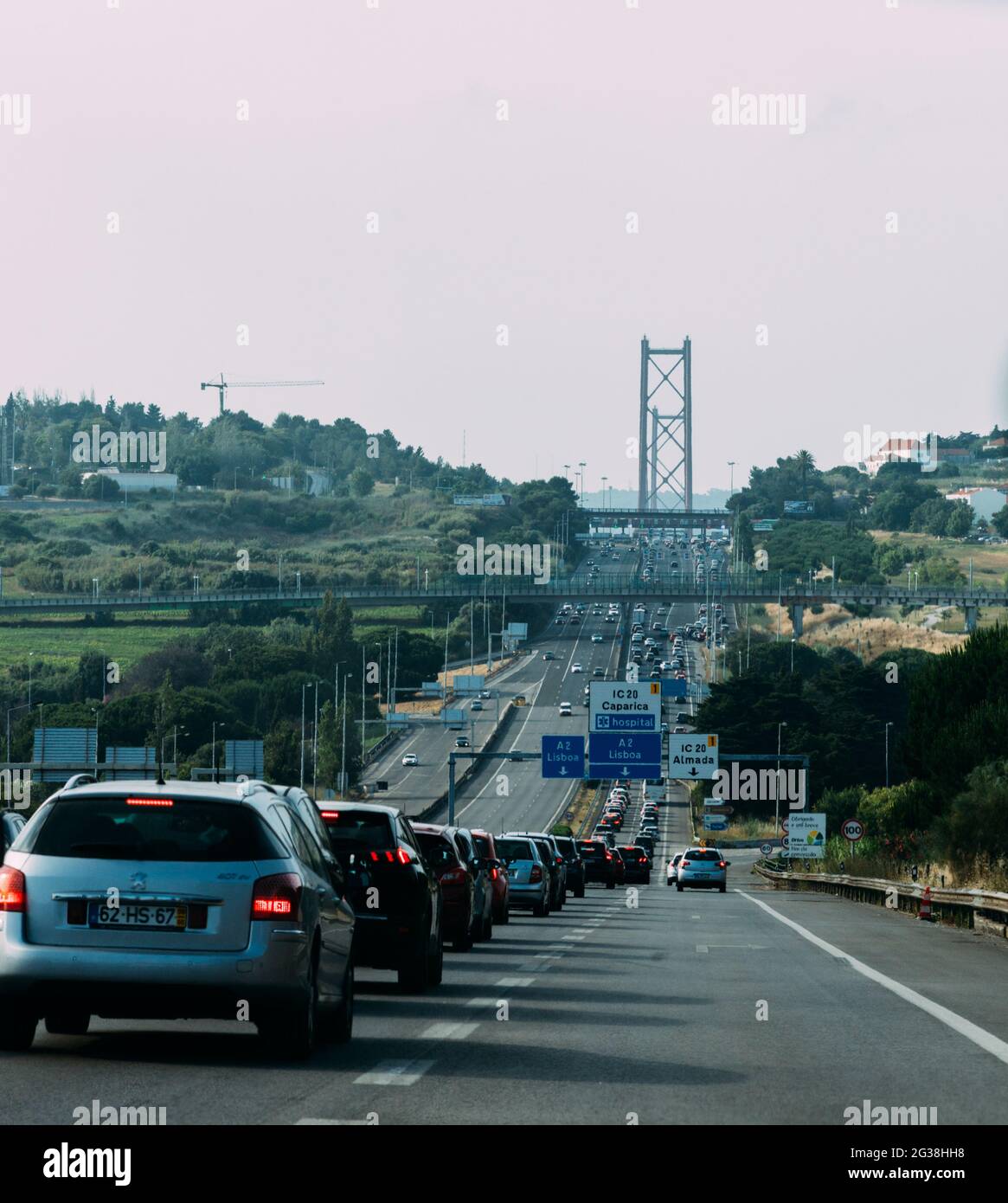 Heavy traffic on the A2 highway heading South towards the 25 de Abril ...