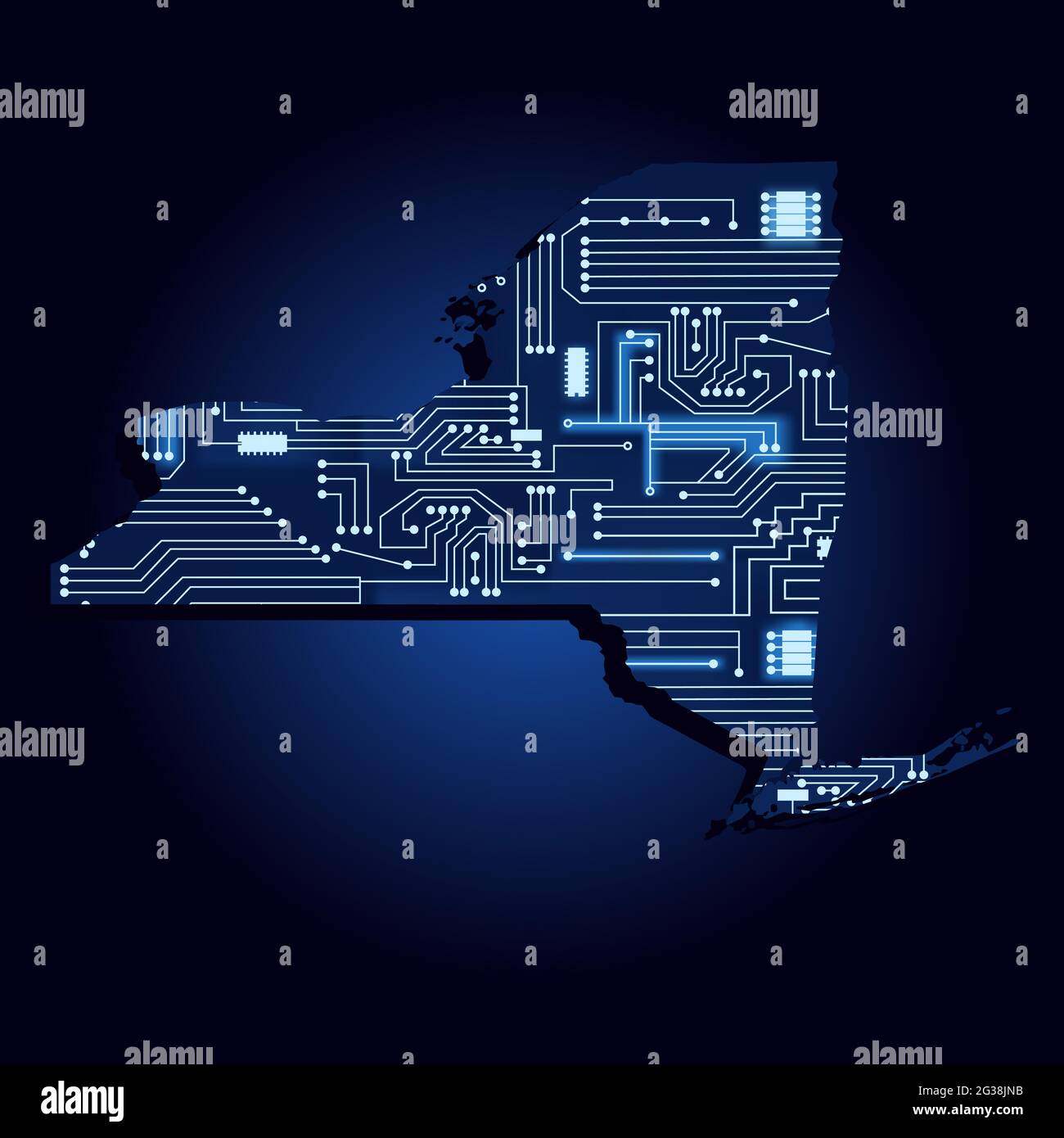 Contour map of New York with a technological electronics circuit. USA ...