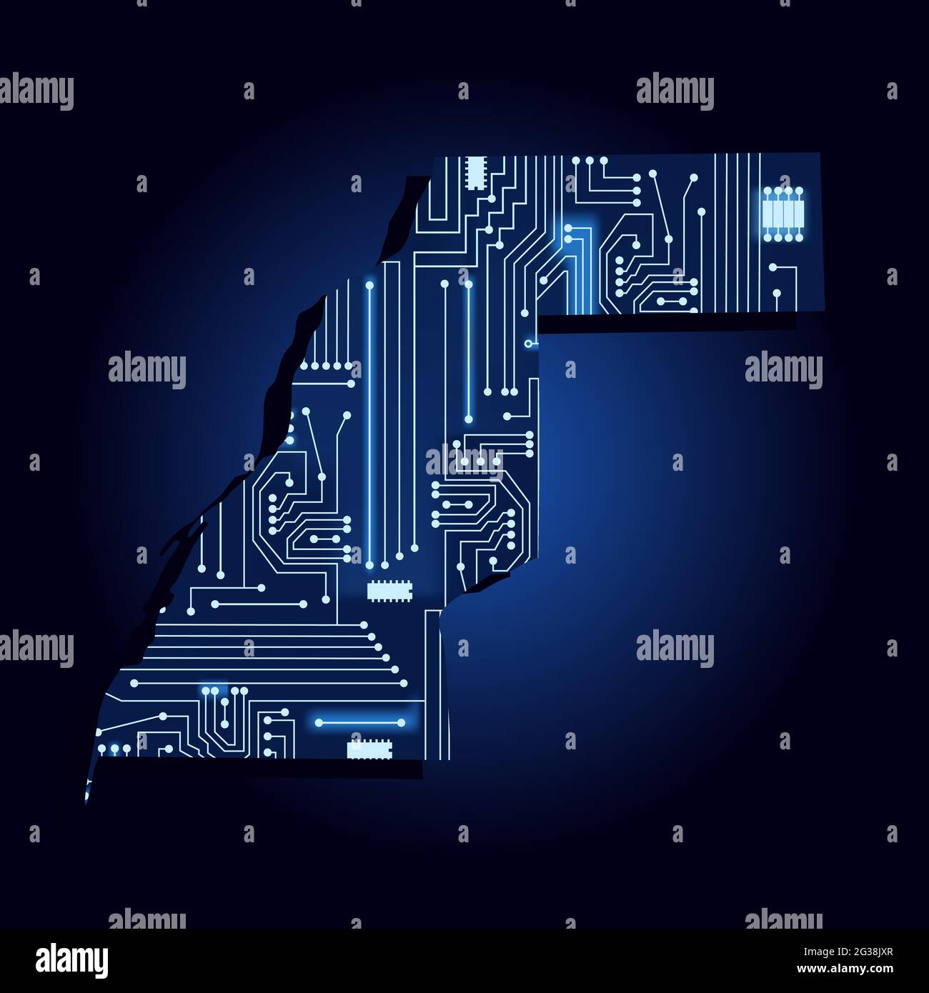Contour map of Western sahara with a technological electronics circuit ...