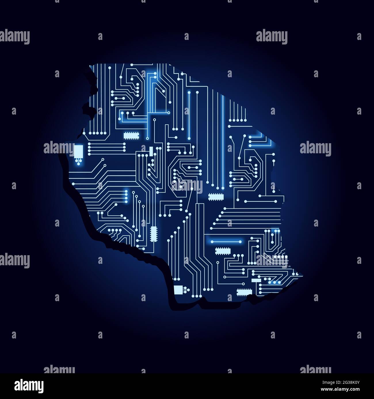Contour map of Tanzania with a technological electronics circuit ...