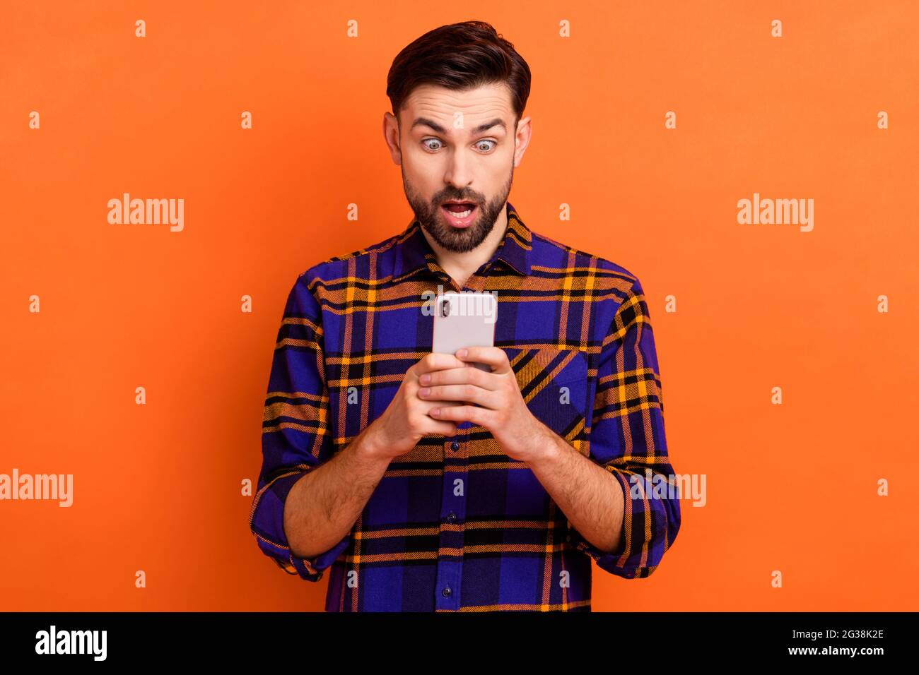 Photo of young guy amazed shocked surprised fake novelty look read ...
