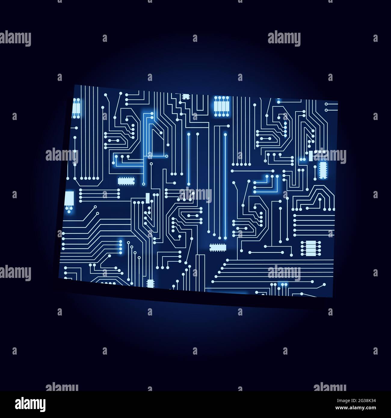 Contour map of Colorado with a technological electronics circuit. USA ...