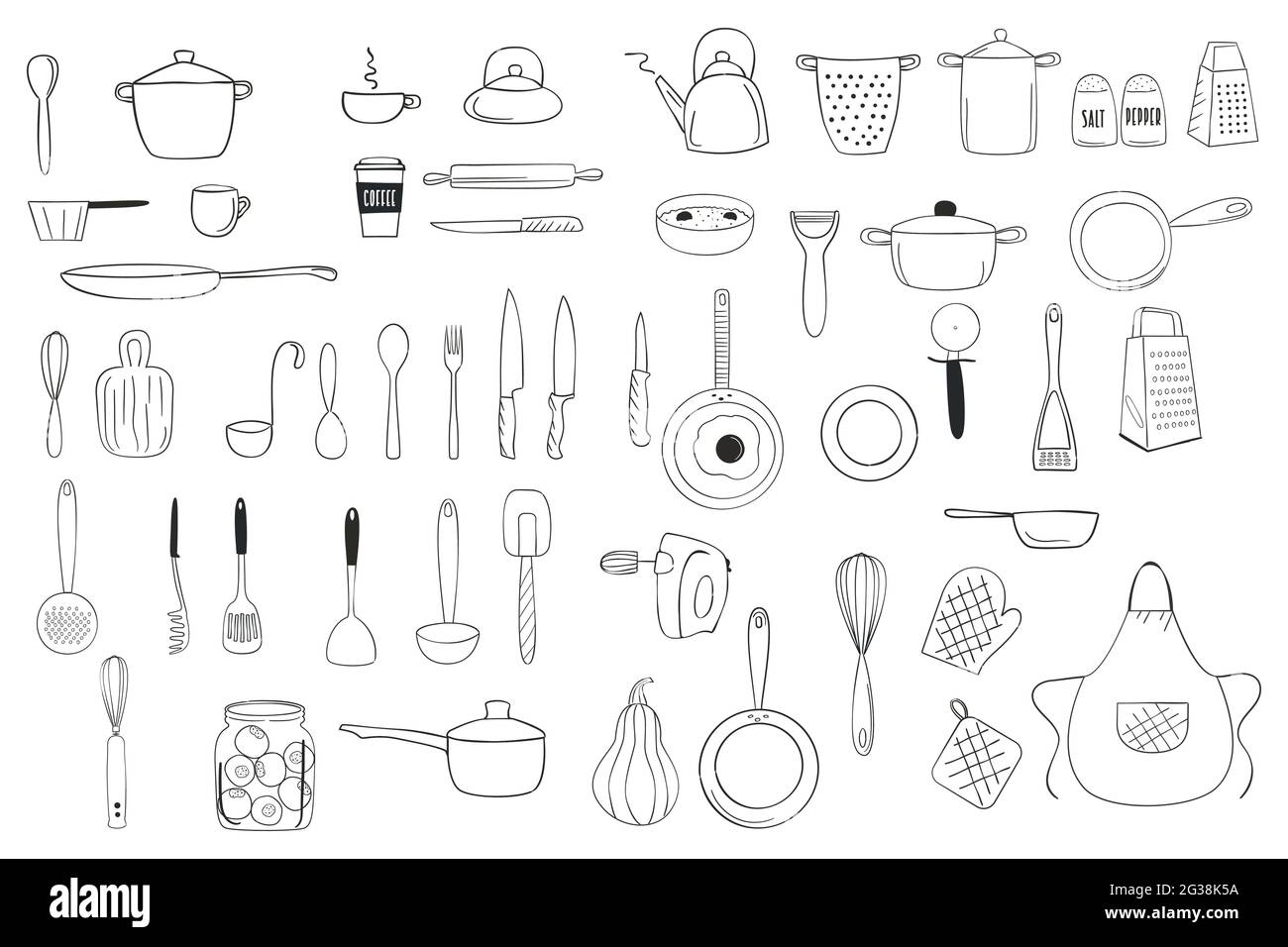 Kitchenware outline doodle line art clipart. Vector illustration Stock ...