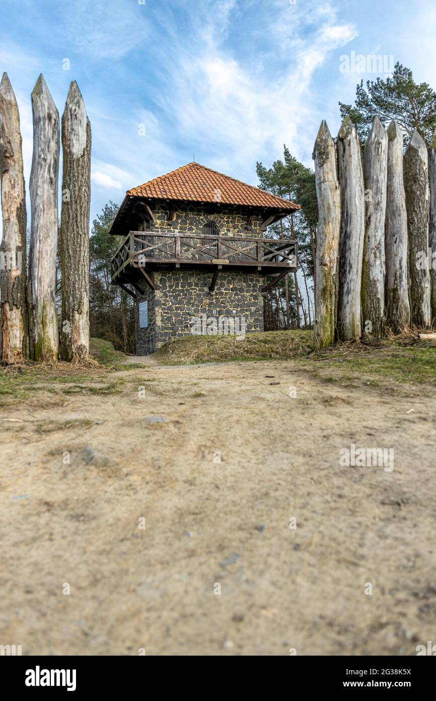 Reconstructed Roman watchtower and palisades at Limes Germanicus, the ...