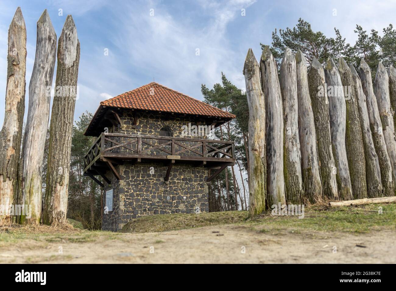 Reconstructed Roman watchtower and palisades at Limes Germanicus, the ...