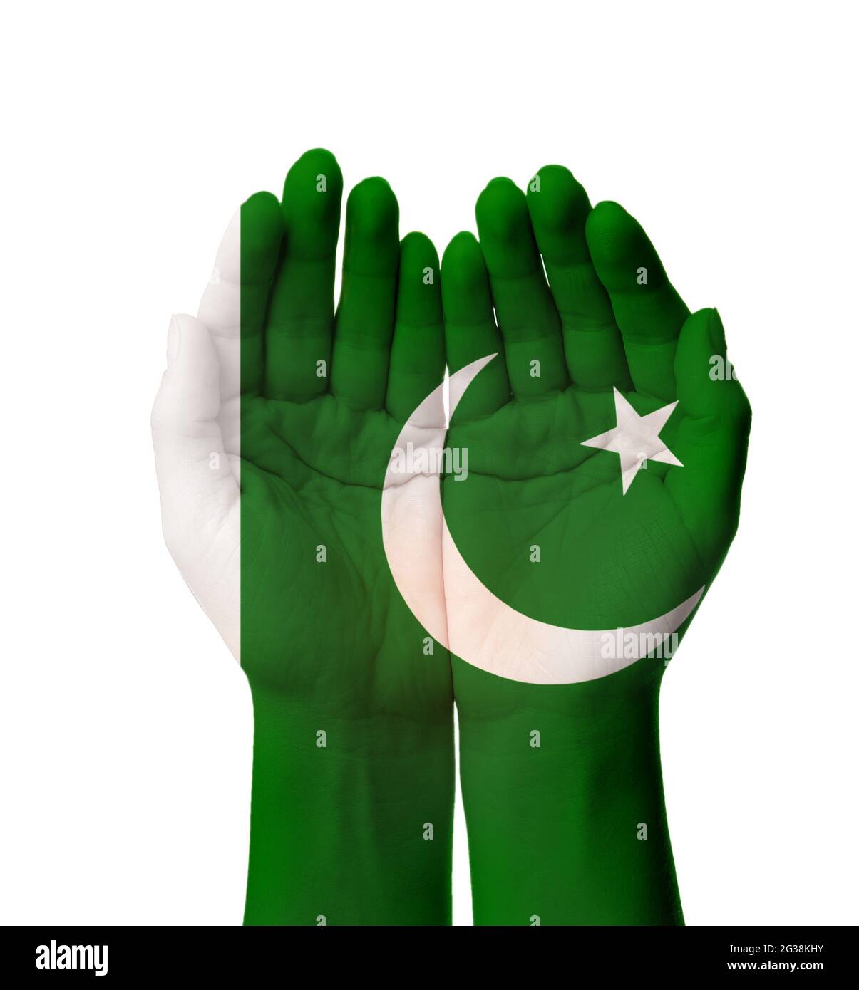 Hands in colors of Pakistan flag on white background Stock Photo - Alamy