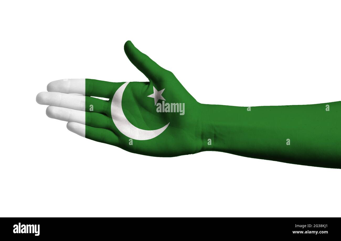 Hand in colors of Pakistan flag on white background Stock Photo - Alamy
