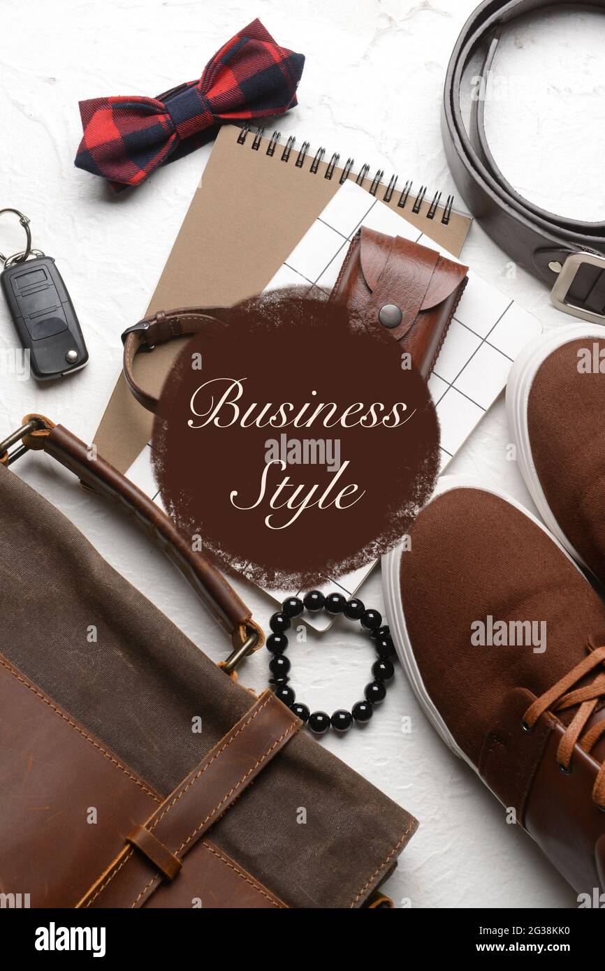 Stylish accessories of businessman on white background Stock Photo - Alamy