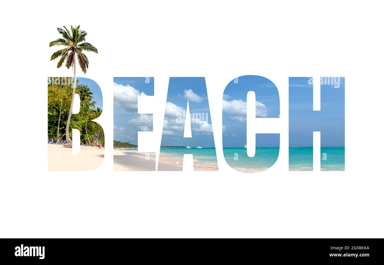 Word BEACH on white background Stock Photo - Alamy