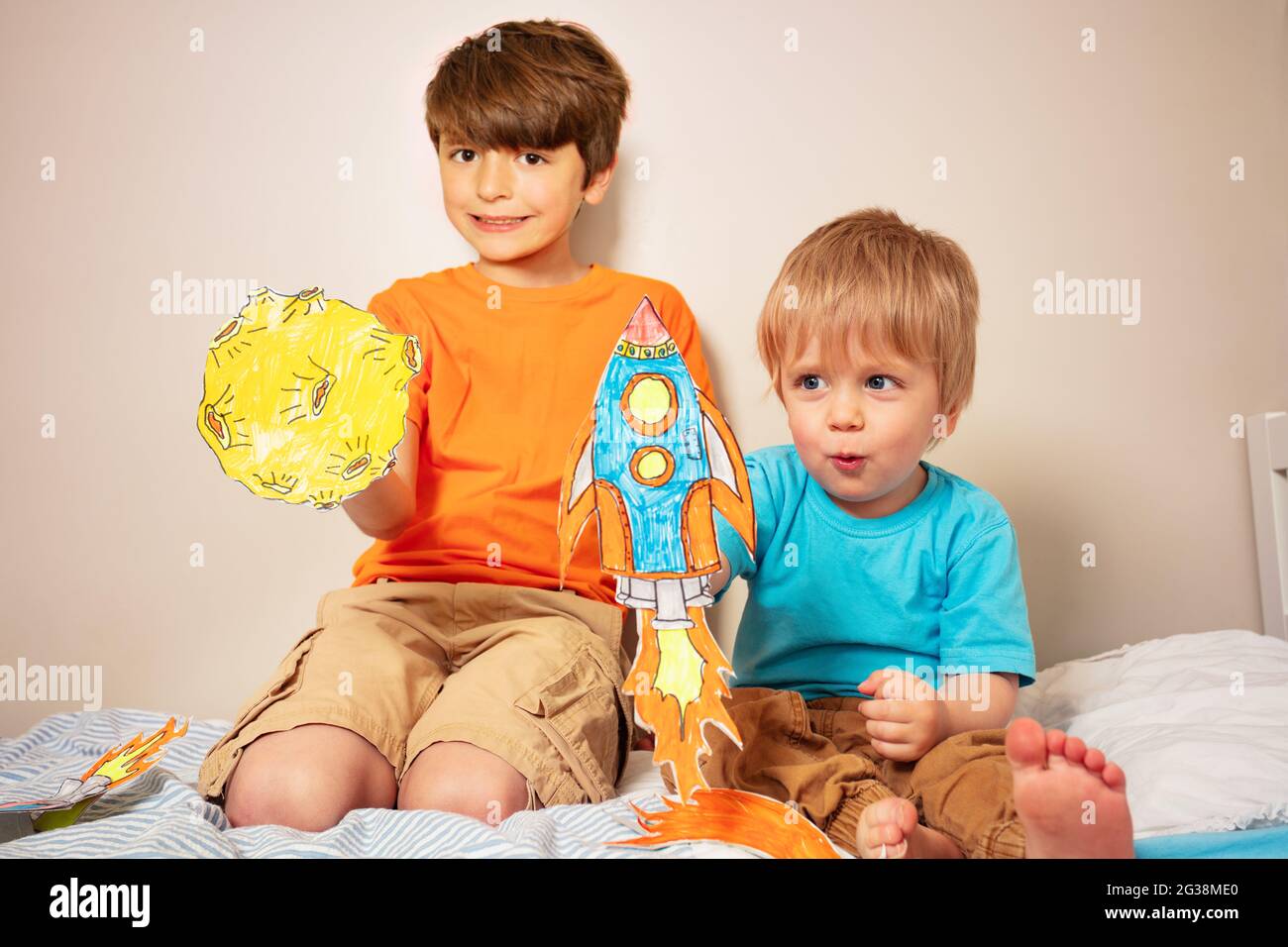 Two boys play astronauts and rocker liftoff Stock Photo - Alamy