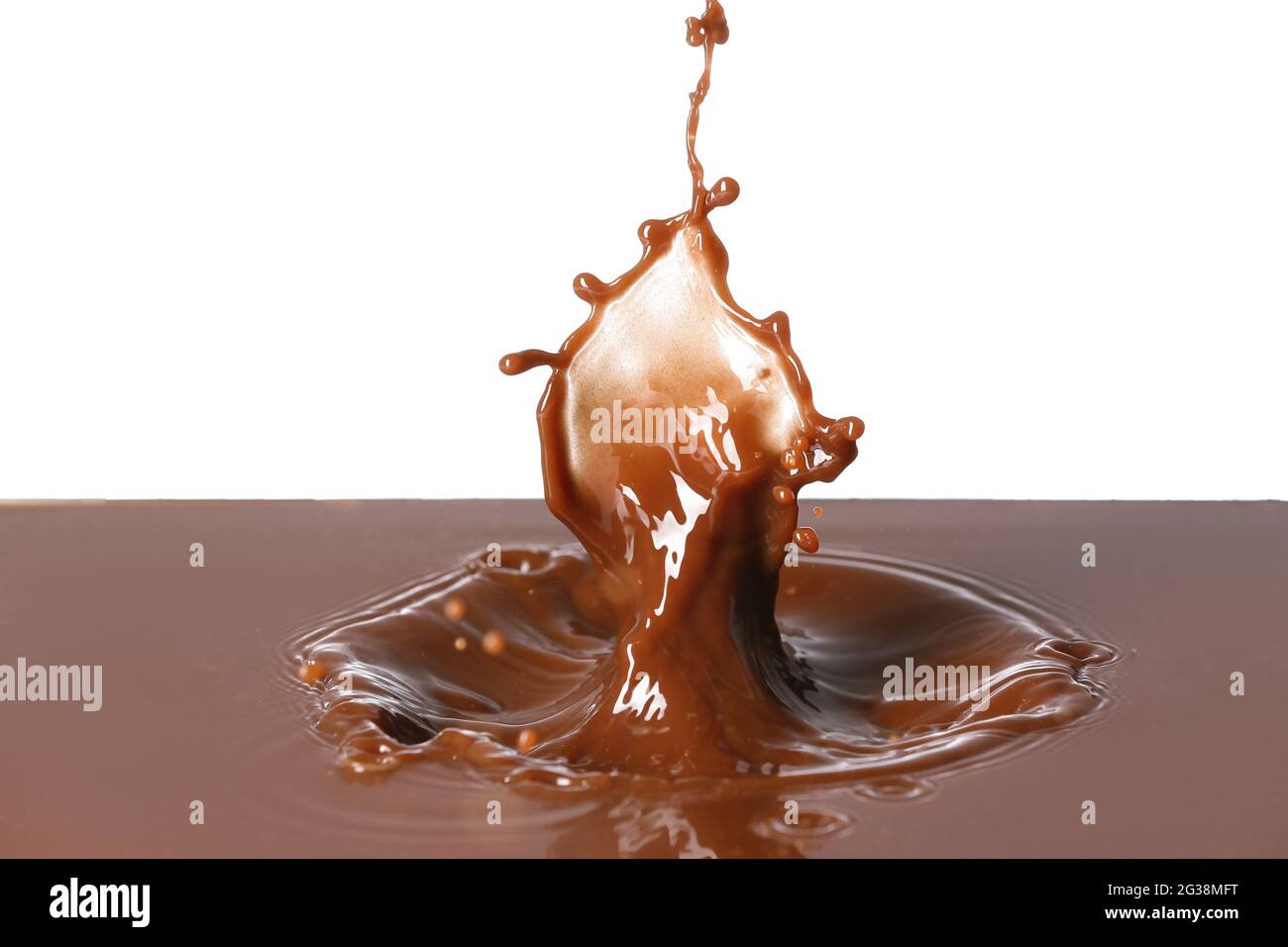 Splash of hot chocolate on white background Stock Photo - Alamy