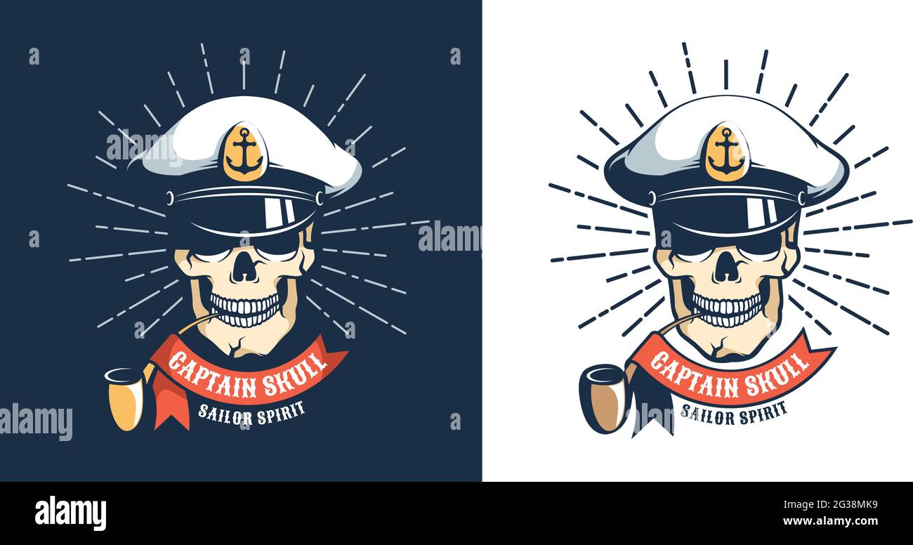 Captain skull head with pipe - retro logo Stock Vector Image & Art - Alamy