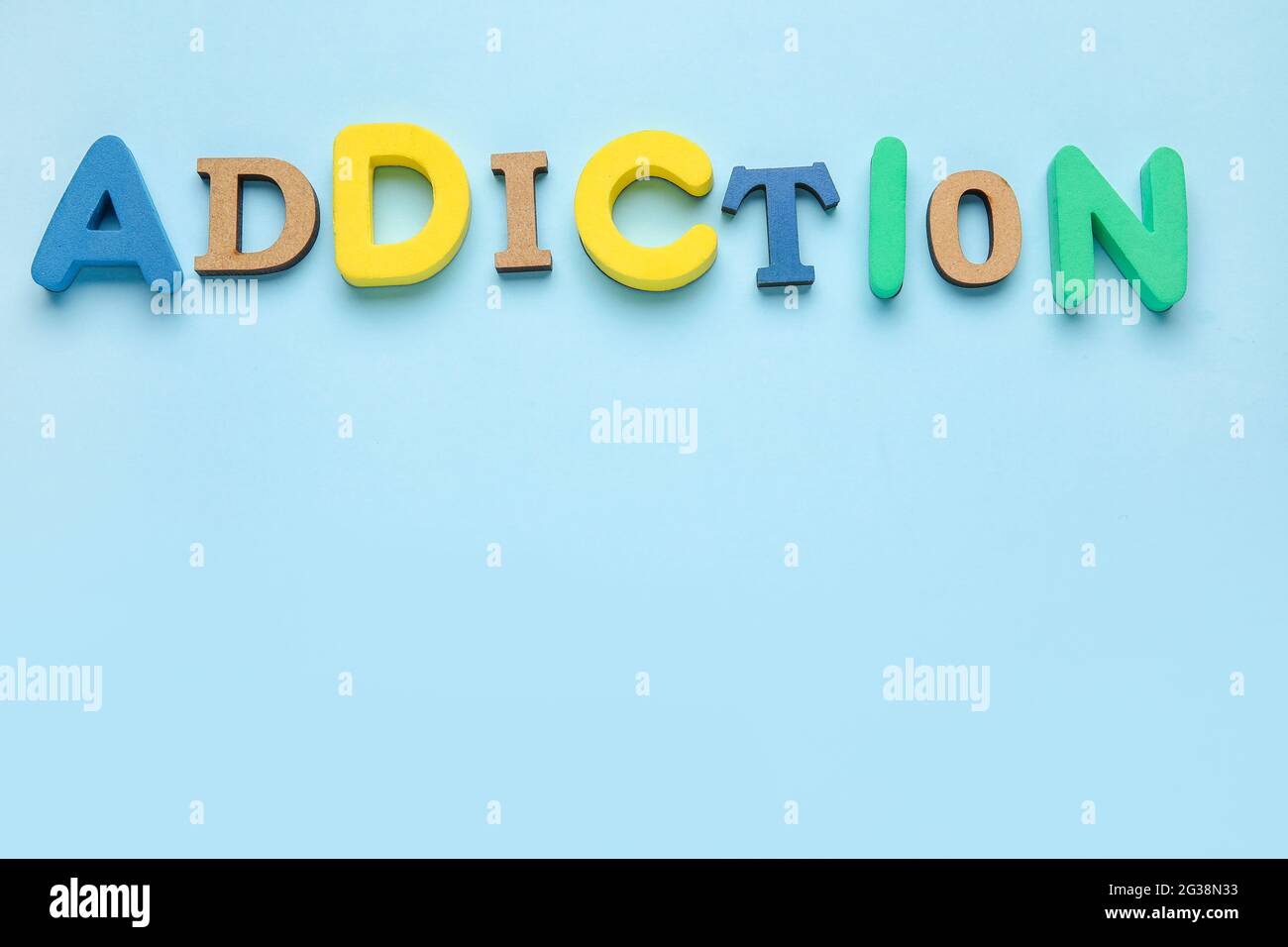 Word ADDICTION on color background Stock Photo - Alamy
