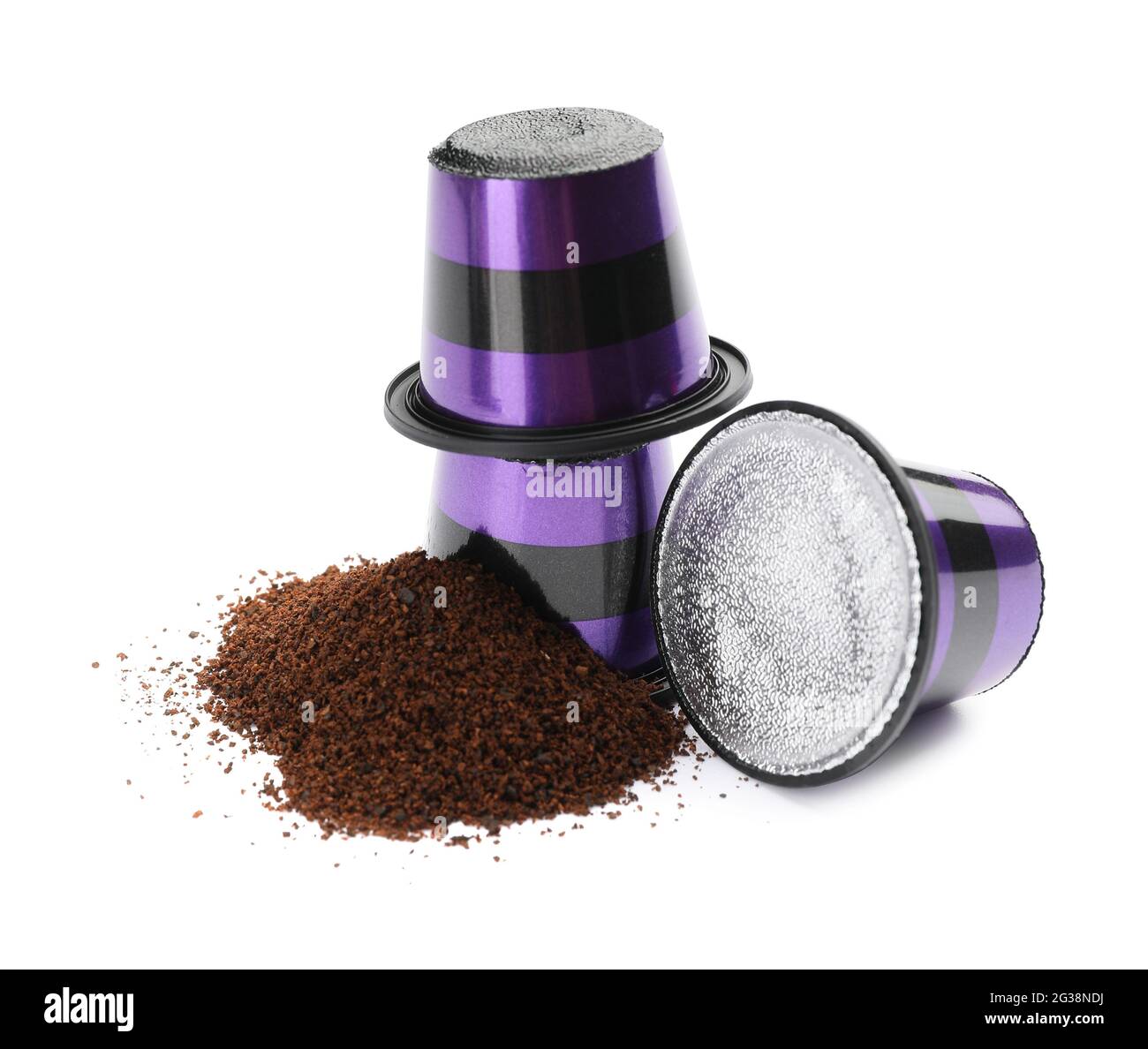 Coffee capsules with powder on white background Stock Photo - Alamy