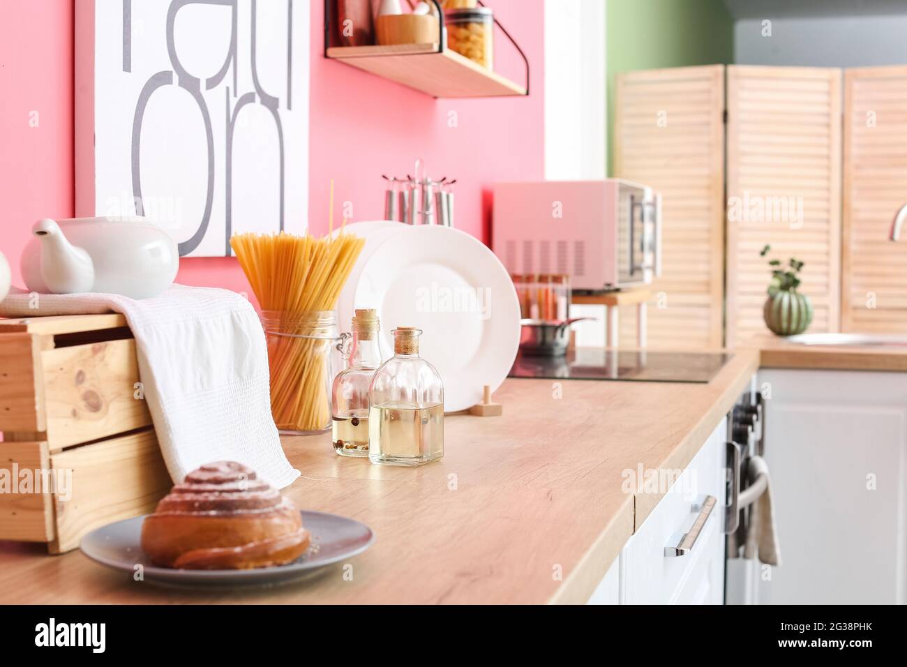 Tasty food on counter in kitchen Stock Photo - Alamy