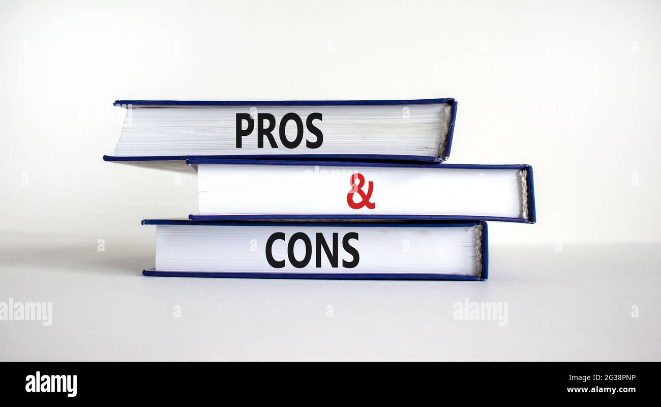 Pros and cons symbol. Books with words 'Pros and cons'. Beautiful white ...