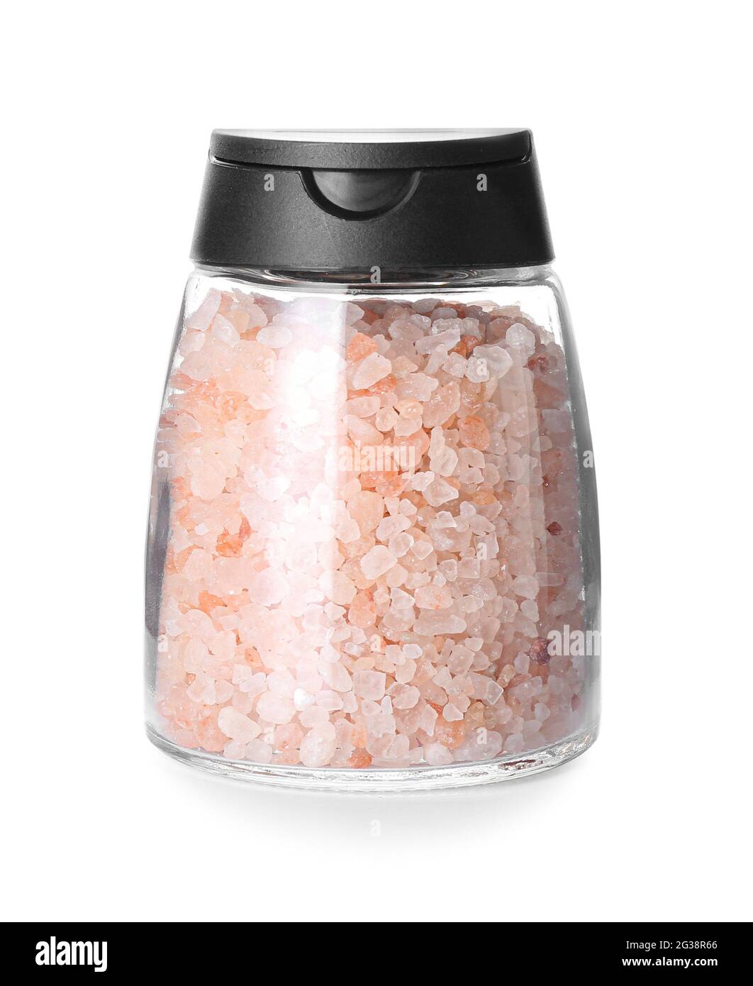 Jar with sea salt on white background Stock Photo - Alamy
