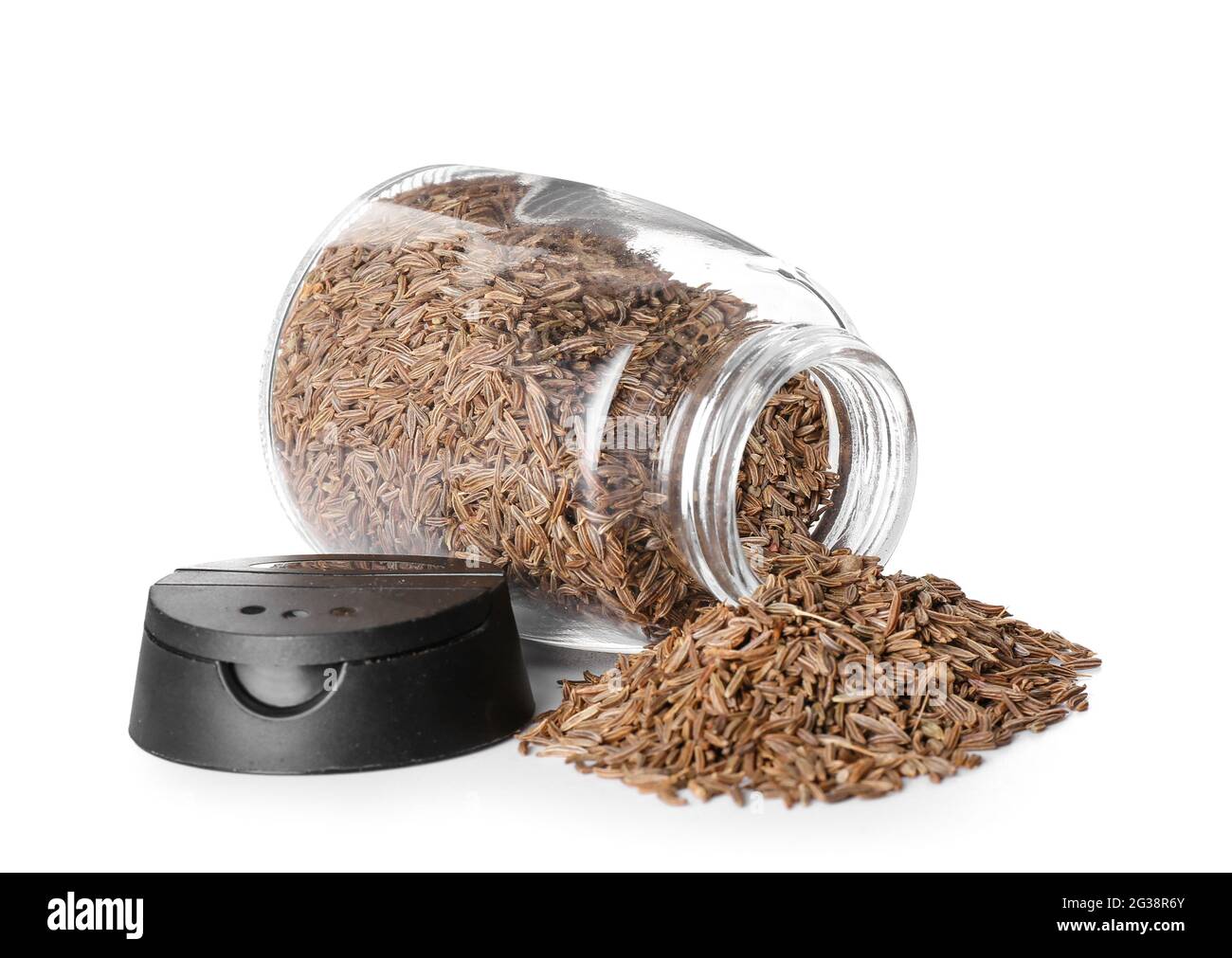 Jar with cumin on white background Stock Photo - Alamy