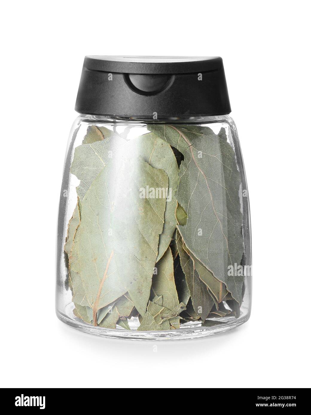 Jar with bay leaves on white background Stock Photo - Alamy