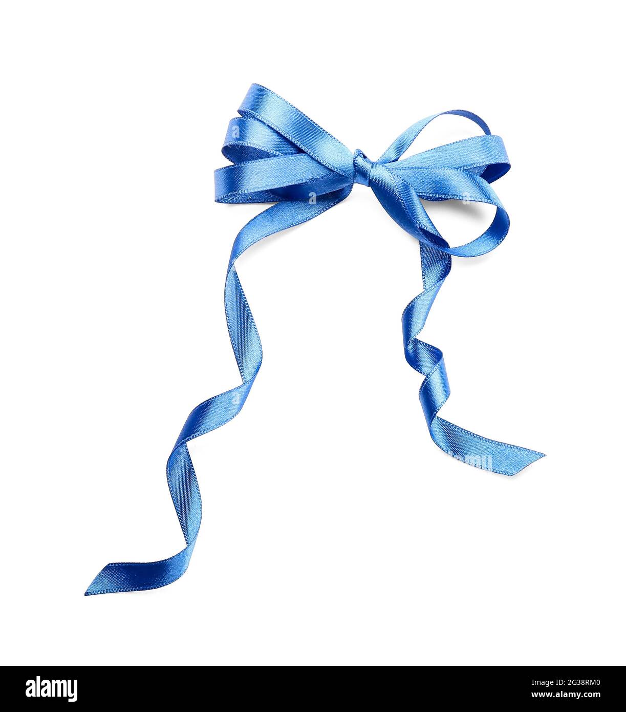Beautiful blue ribbon with bow on white background Stock Photo - Alamy
