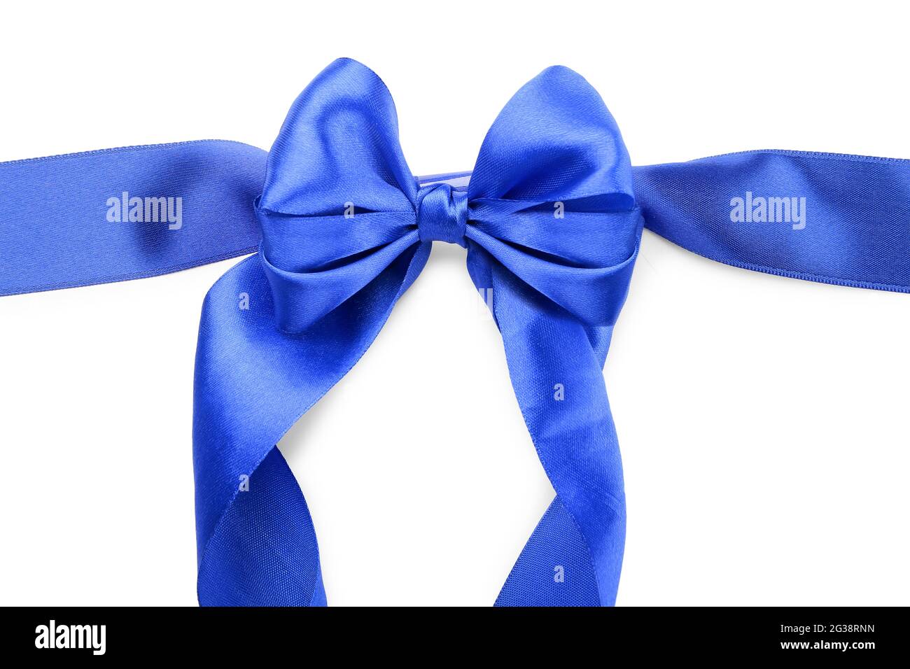 Beautiful blue ribbon with bow on white background Stock Photo - Alamy
