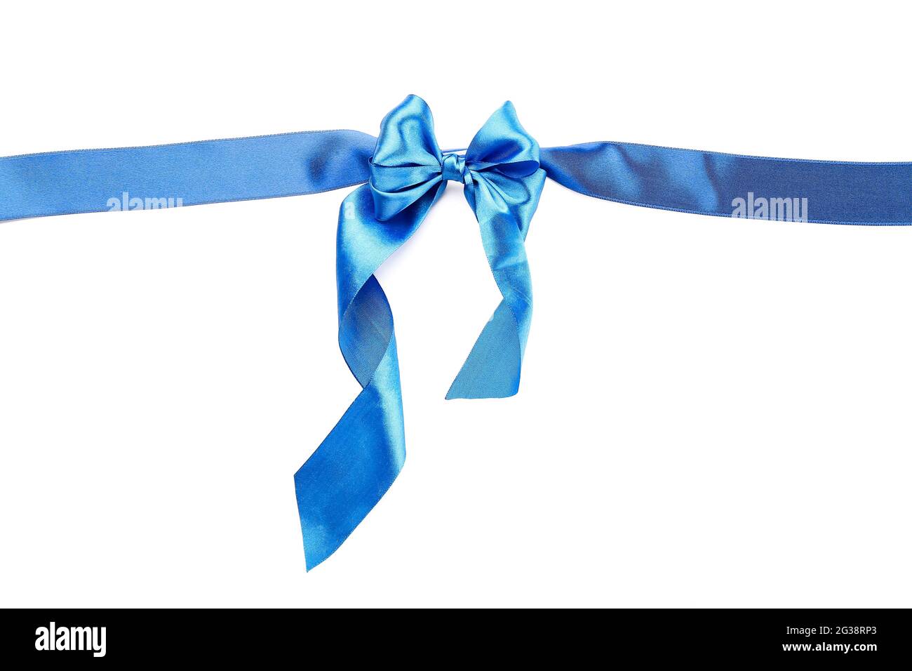 Beautiful blue ribbon with bow on white background Stock Photo - Alamy