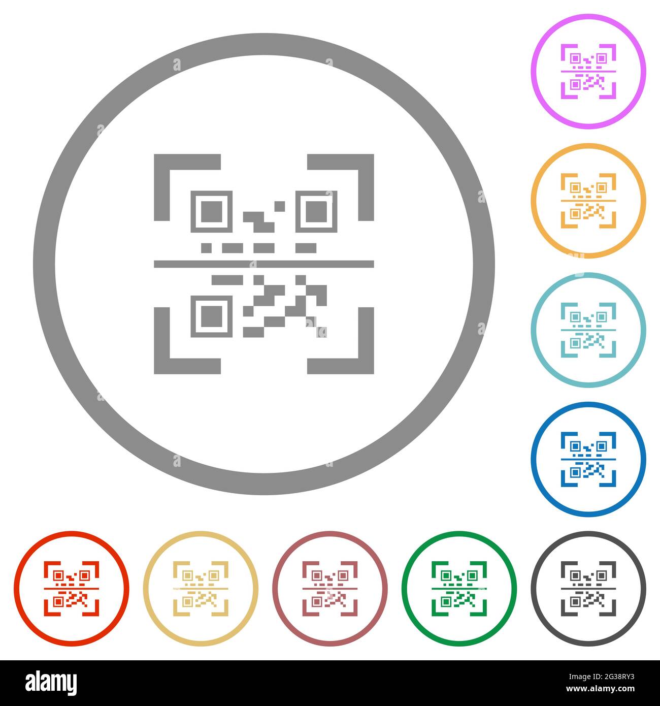 QR code scanning flat color icons in round outlines on white background ...
