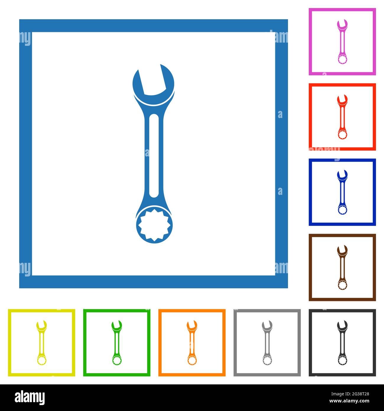 Single wrench flat color icons in square frames on white background ...