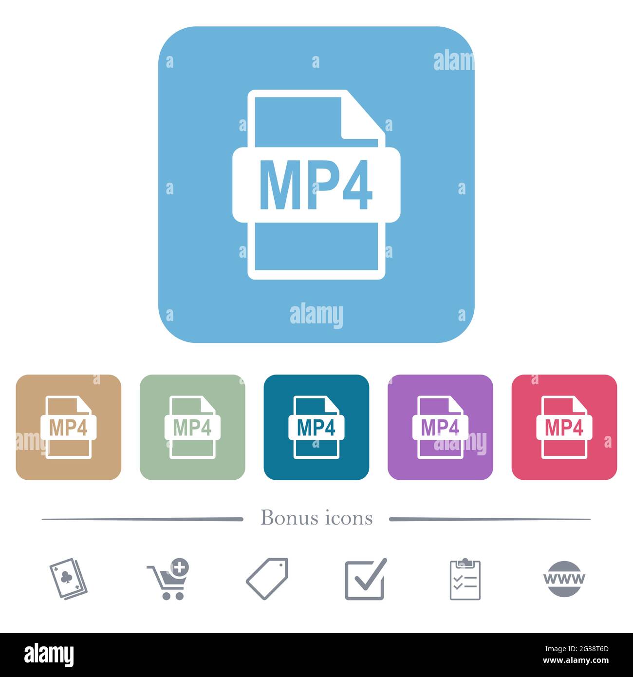 MP4 file format white flat icons on color rounded square backgrounds. 6 ...