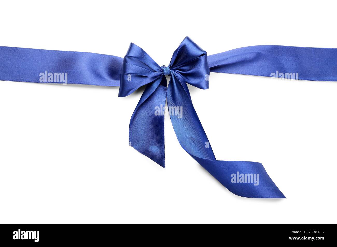 Blue ribbon with bow on white background Stock Photo - Alamy