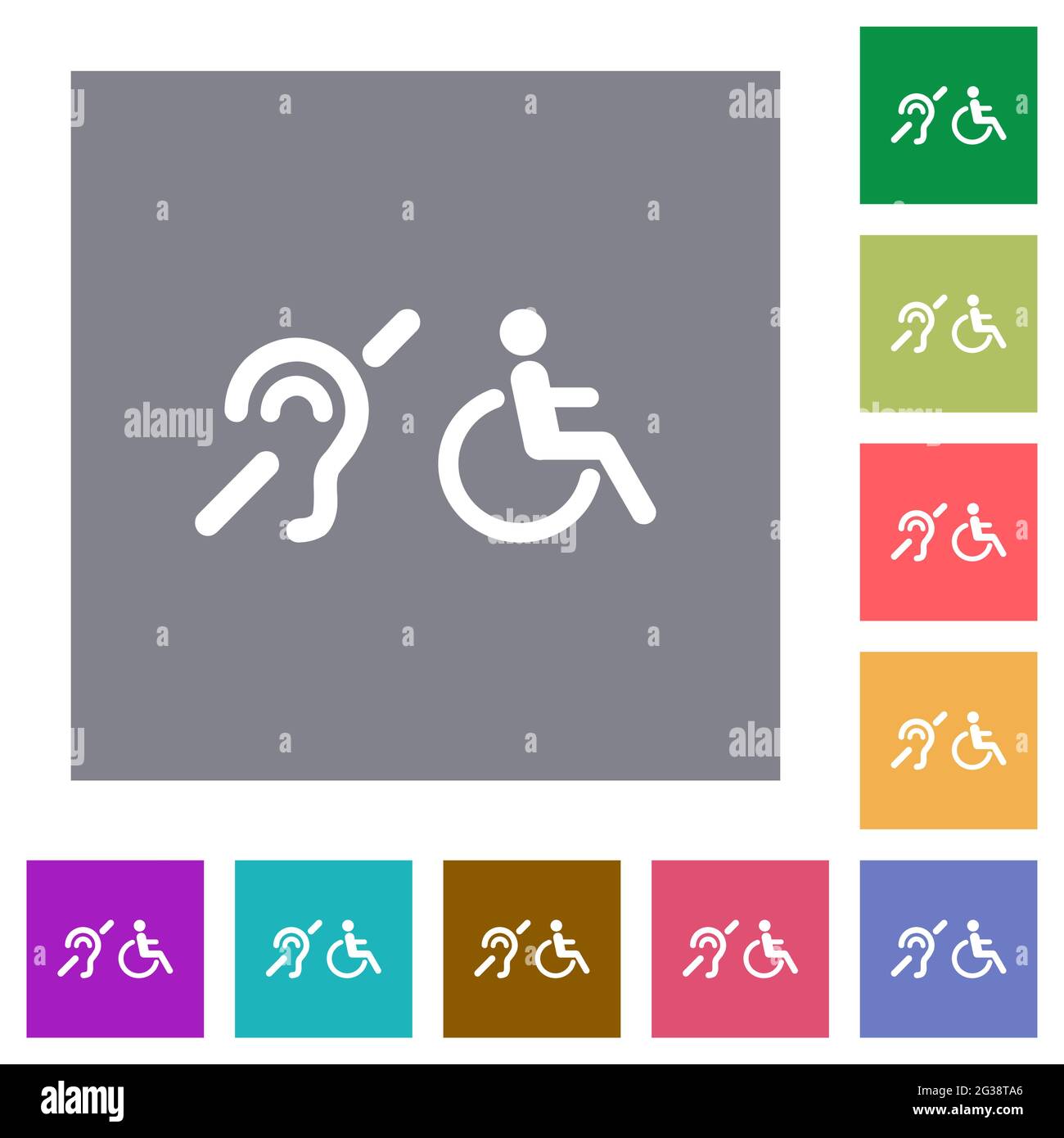 hearing impaired and wheelchair symbols flat icons on simple color ...