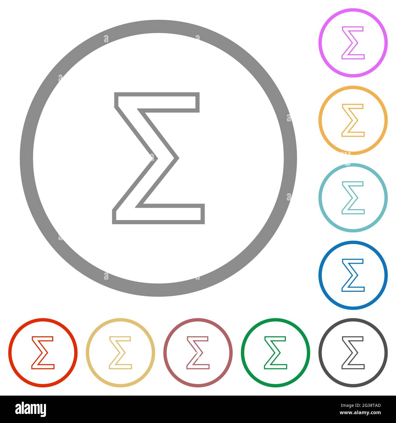 Sum symbol flat color icons in round outlines on white background Stock ...