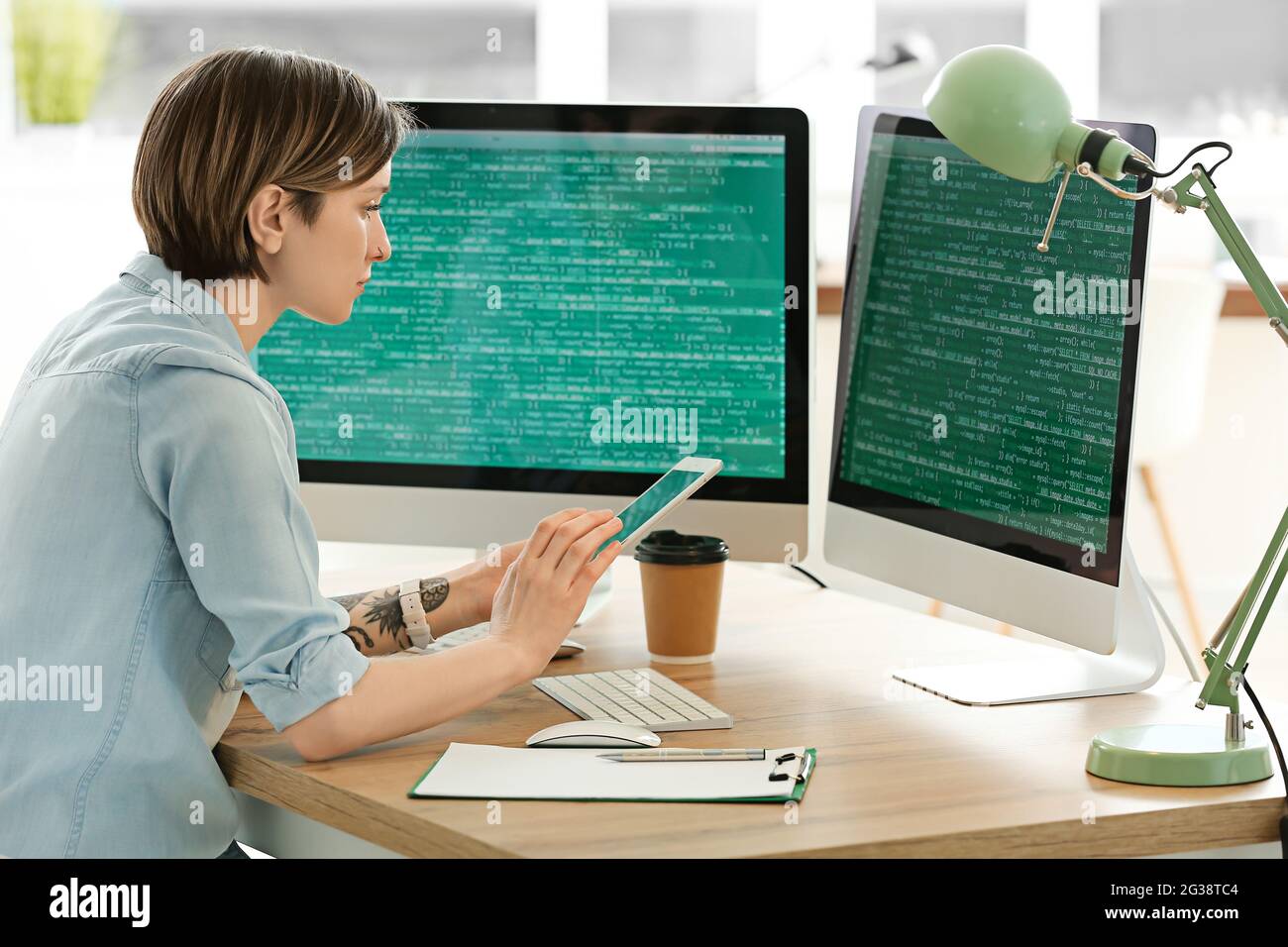 Female programmer working in office Stock Photo - Alamy