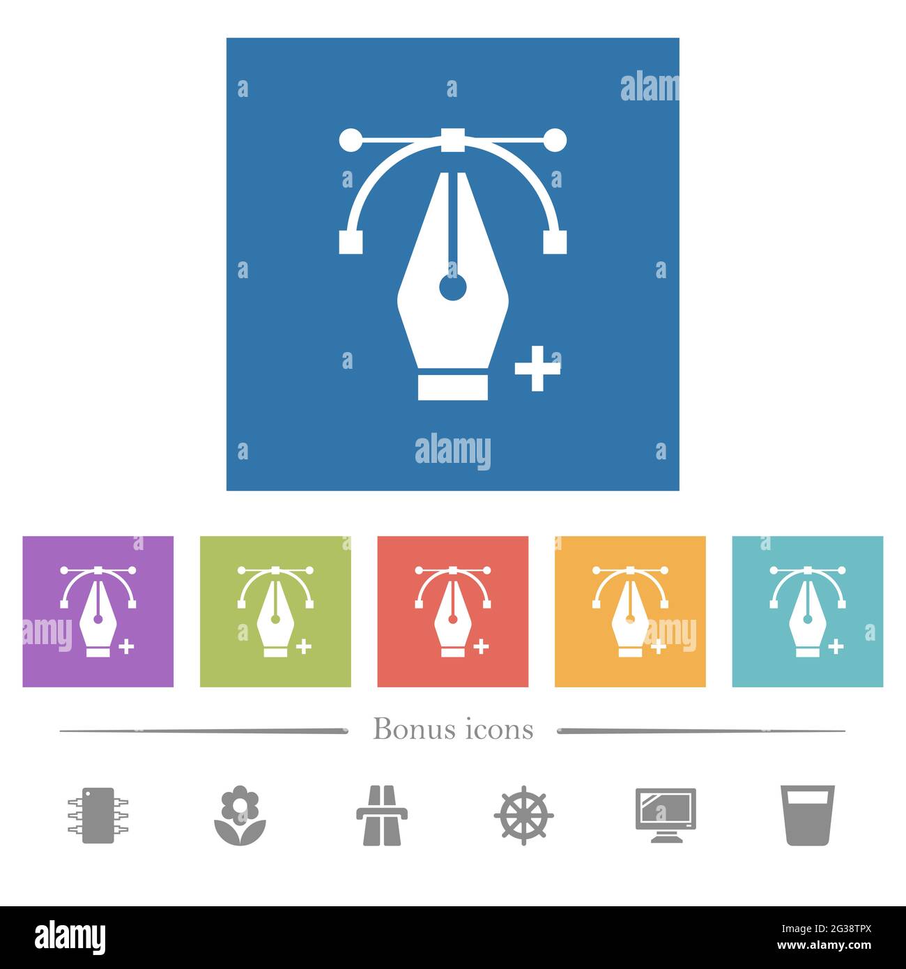 Adding editing point with pen tool flat white icons in square ...