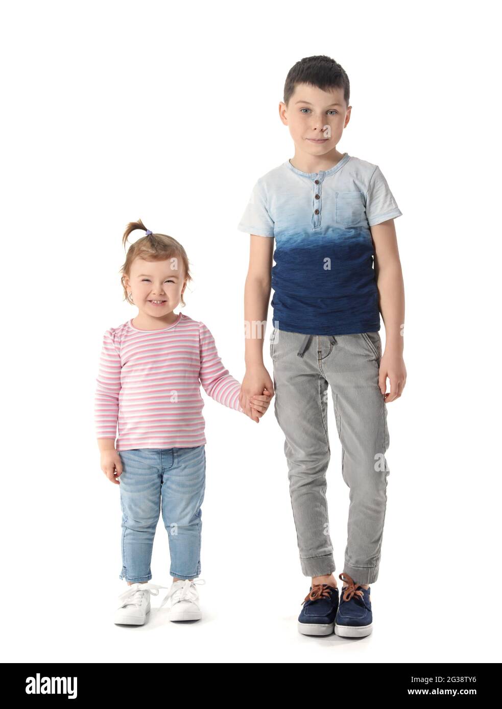 Portrait of cute little children on white background Stock Photo - Alamy