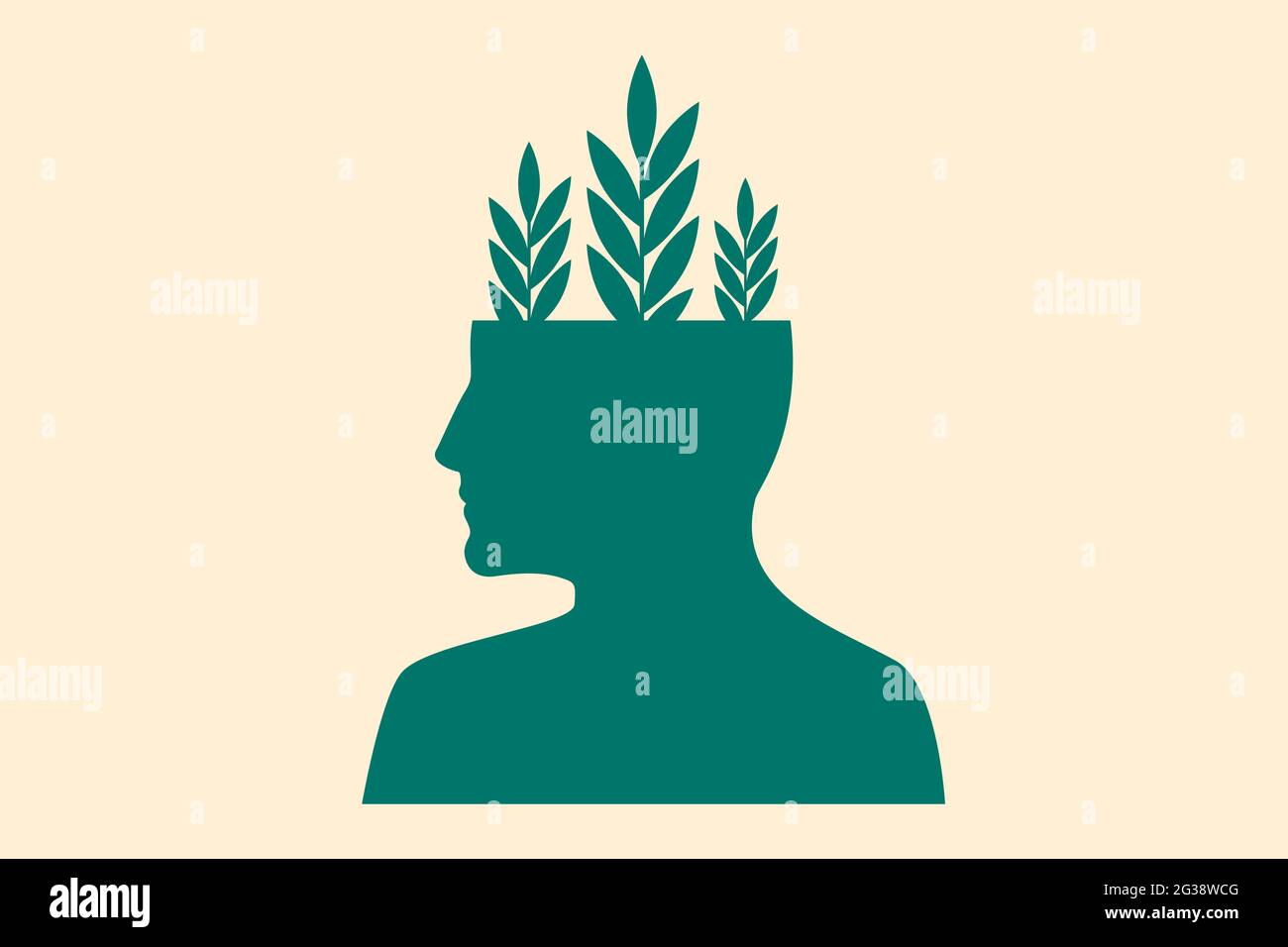 Successful mindset. Self developmen concept. Human head with green ...