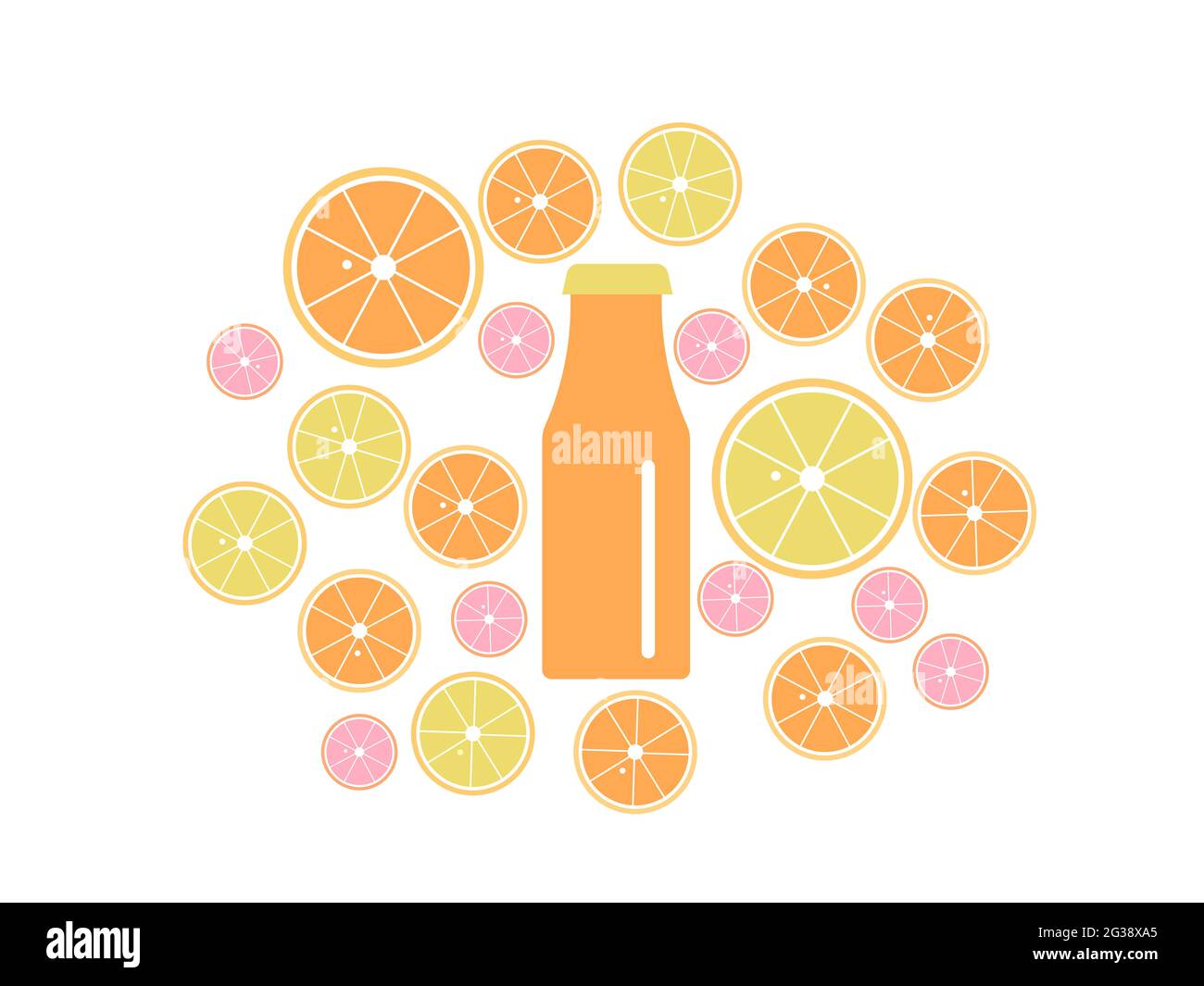 Colorful citrus background. Citrus fruits and juice bottle. Geometric ...