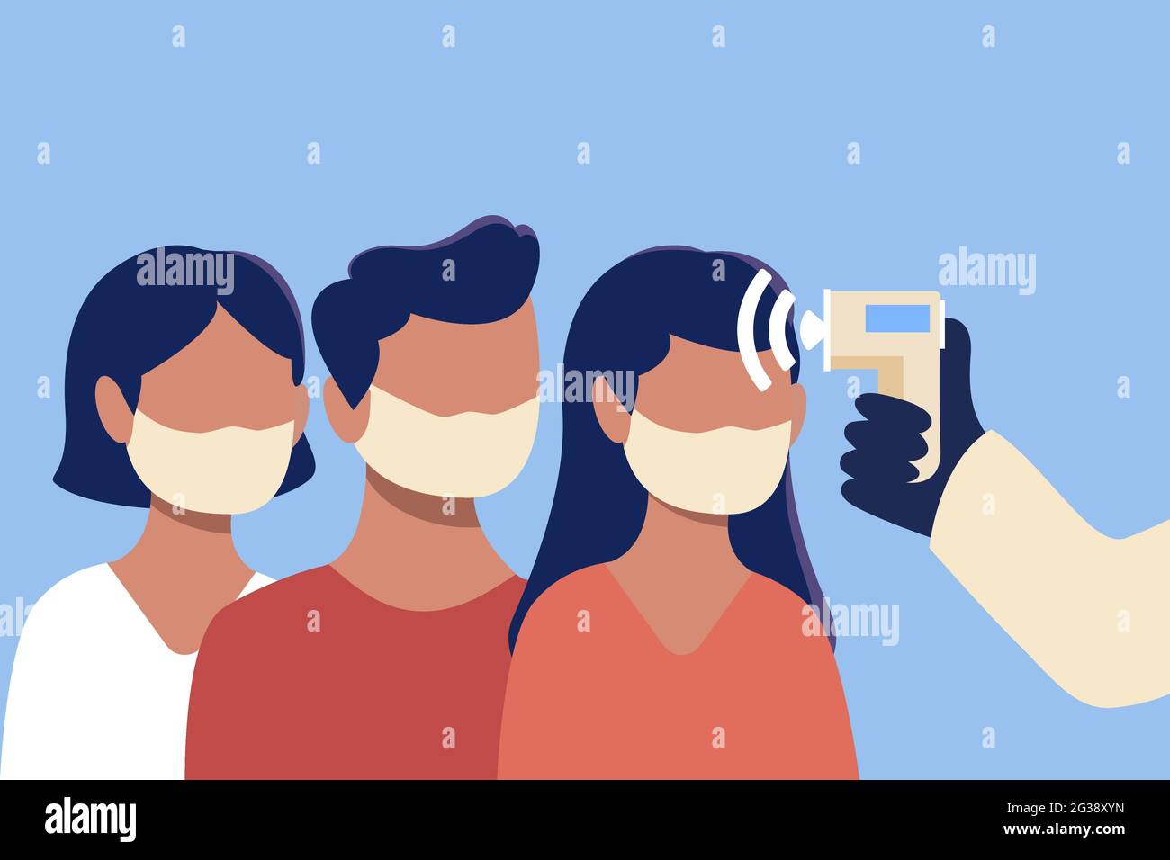 Temperature measurement check with non-contact thermometer illustration ...