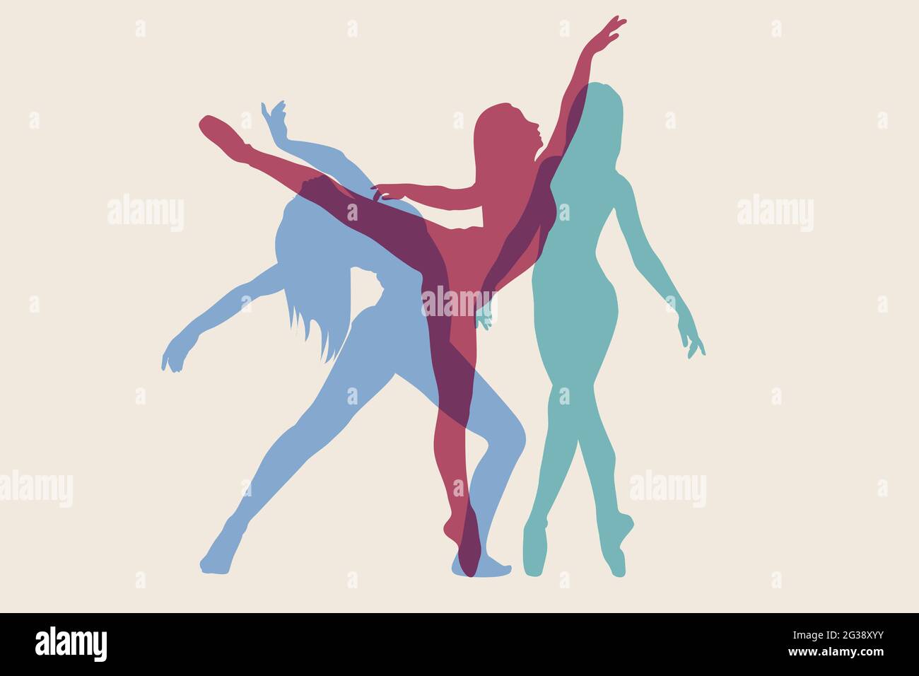 Abstract background with woman dancers. Overlapping, prin over effect ...