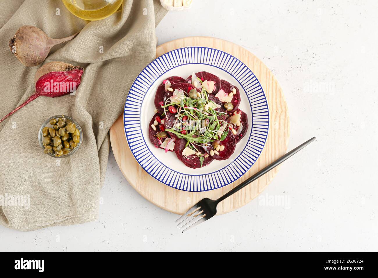 Composition with delicious beetroot carpaccio on light background Stock ...