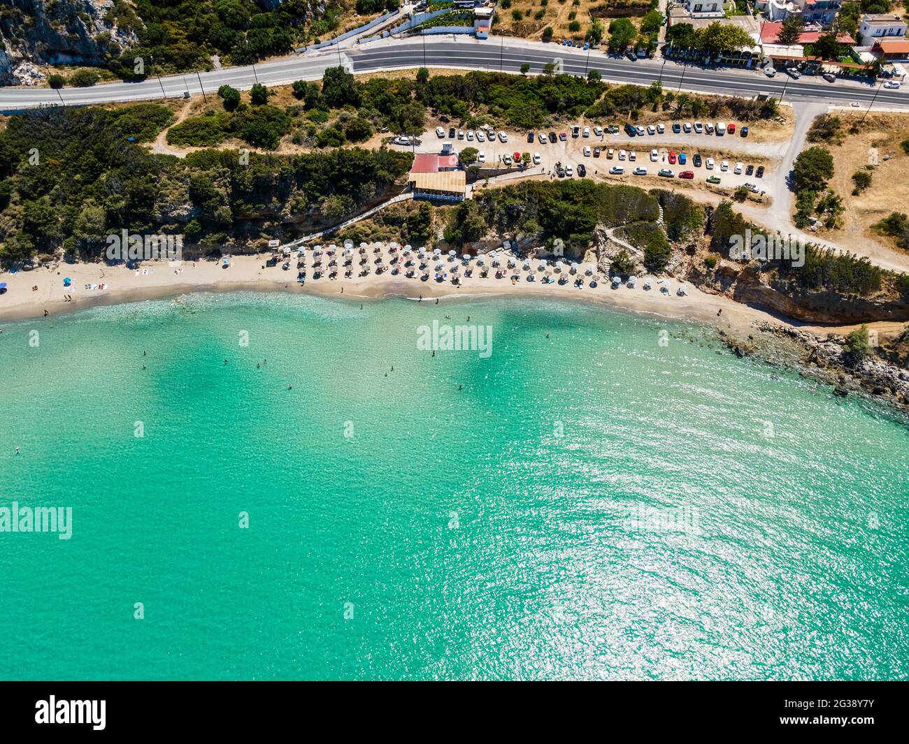 Aerial top view by drone of tropical beach of Voulisma beach, Istron ...