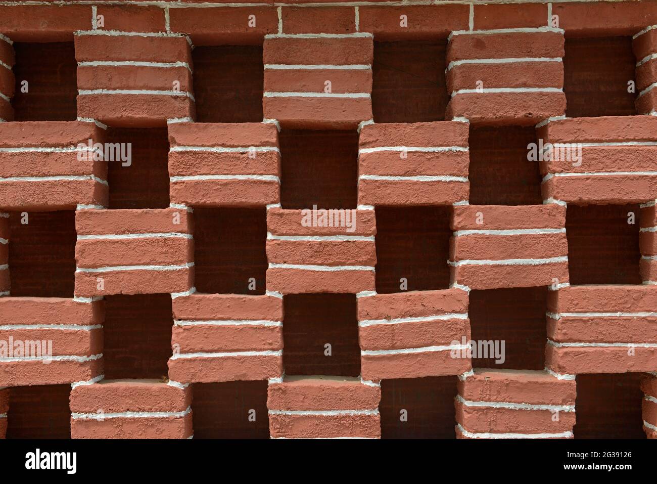 Decorative painted brick walling in urban Qingdao, Shandong province ...