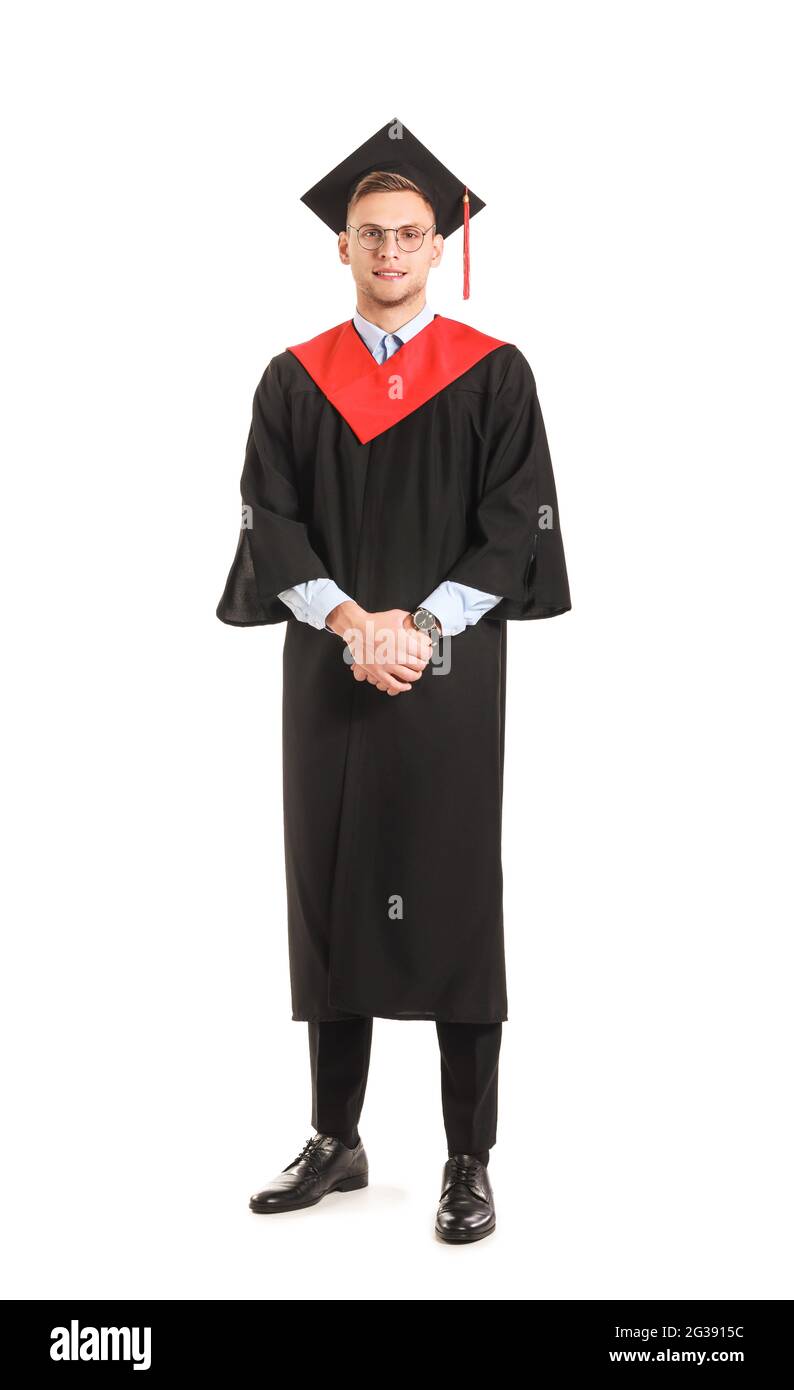 Male graduating student on white background Stock Photo - Alamy
