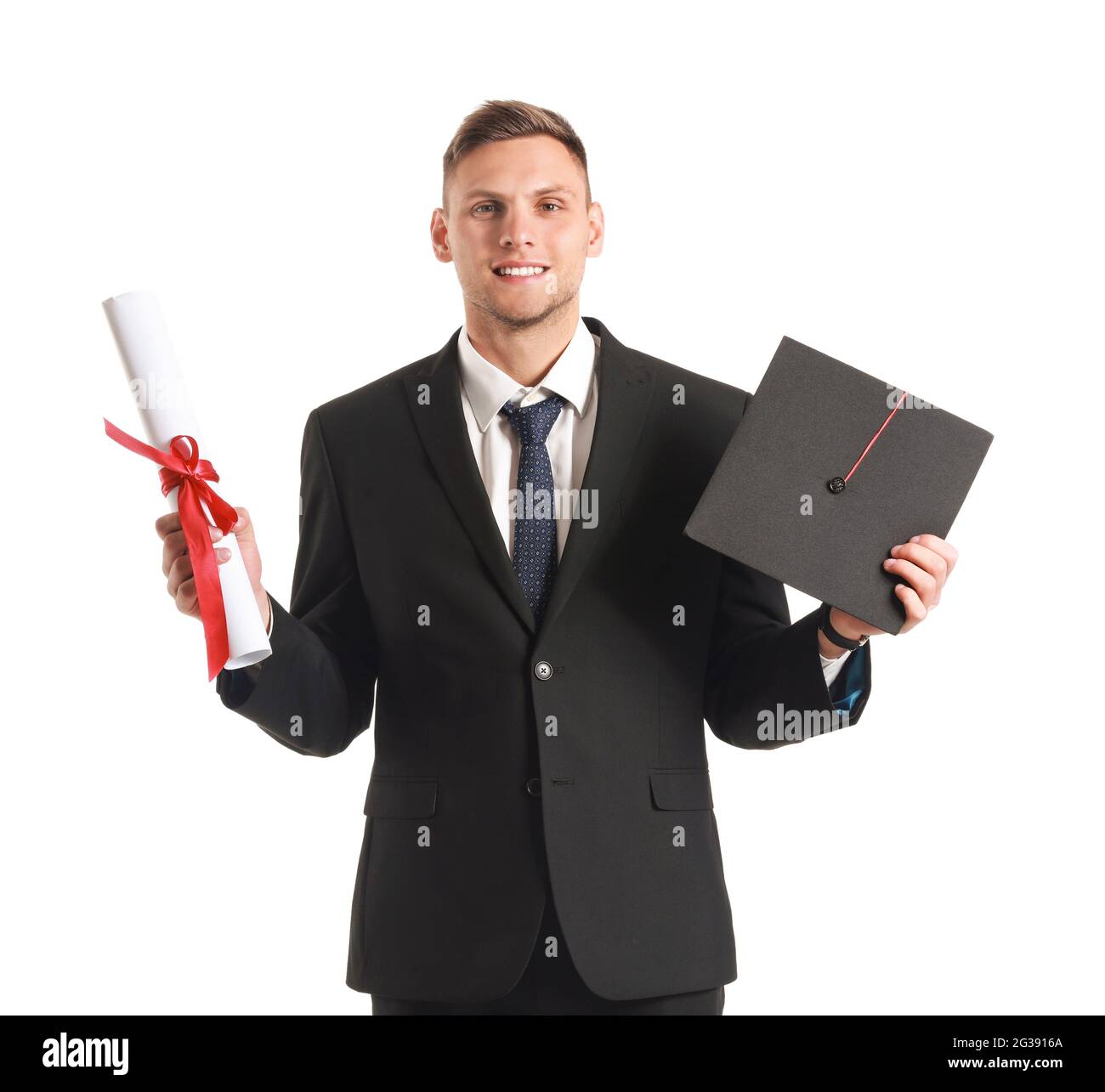 Male graduating student on white background Stock Photo - Alamy