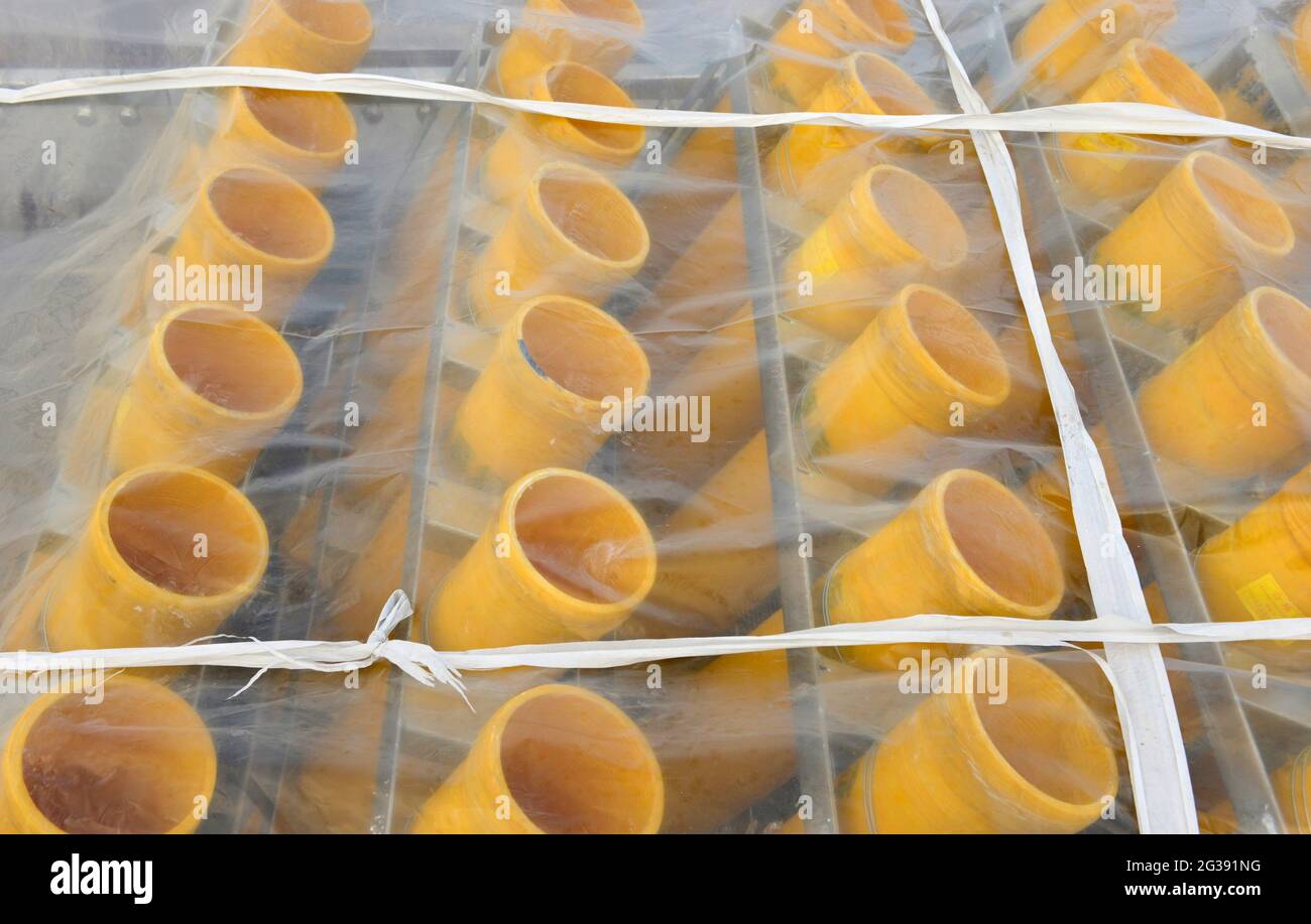 Firework launchers stand ready on the seaside walkway in Qingdao, ahead ...
