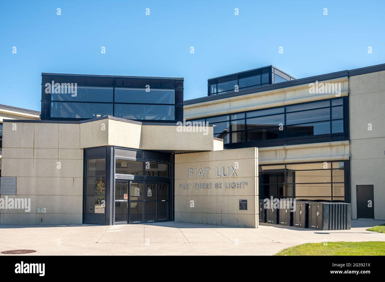 Lethbridge, Alberta - June 13, 2021: Facade of buildings at the ...